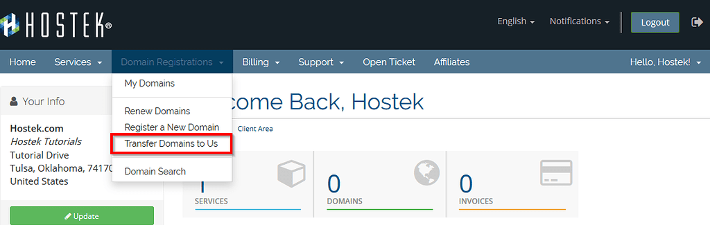 Transferring a Domain - Domains - Hostek Community